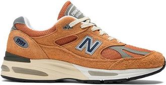 New Balance Unisexe Made in UK 991v2 Grounded pastels en Orange/Gris/Bleu, Suède/Mesh, Taille 37.5 Large