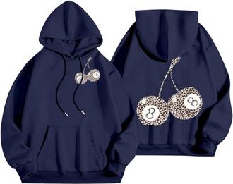 Generic Sweat &agrave; capuche imprim&eacute; l&eacute;opard cerise avec poche, surdimensionn&eacute; et confortable &agrave; manches longues pour femmes, sweatshirts d&eacute;contract&eacute;s tendance grap