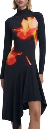 Desigual Femme, Robes, Noir, Taille: 38 FR Robe en coton avec col roul&eacute; et manches longues