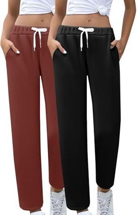 Generic Lot de 2 Pantalon De Running Femme Chic &Eacute;t&eacute; Pant Longue Stretch Tendance Comfy Streetwear D&eacute;tente Mode Costume Classique Basique Taille Elastique 2026