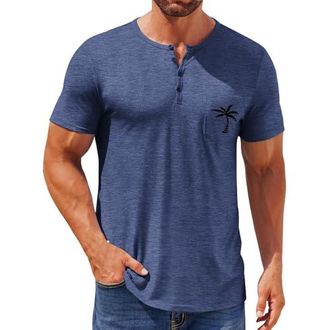 Generic T-shirt d&eacute;t&eacute; d&eacute;contract&eacute; &agrave; manches courtes pour homme avec 4 boutons &eacute;l&eacute;gant pour la mode Border, Marine, 3XL