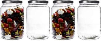 mikken Art Einmachglas 2er Set 1,7 Liter mit Schraubverschluss, Vorratsglas, Glasdose inkl. Beschriftungsetiketten (Silber) (Packung mit 2)