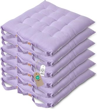 Homescapes 6er Set Stuhlkissen 40x40 cm Flieder - Sitzkissen Outdoor/Indoor mit Baumwollbezug, Sitzpolster waschbar und Oeko-TEX-Zertifiziert f&uuml;r Esszimmer-, K&uuml;c