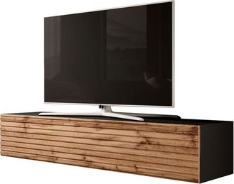 Furnix Lowboard ZALVO 160 Lamellenfront TV-H&auml;ngeschrank Schwarz/Wotan Lamellen