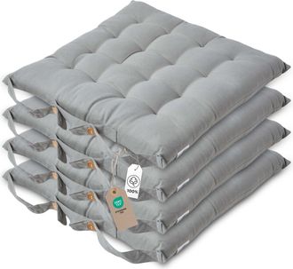 Homescapes 4er Set Stuhlkissen 40x40 cm grau - Sitzkissen Outdoor/Indoor mit Baumwollbezug, Sitzpolster waschbar und Oeko-TEX-Zertifiziert f&uuml;r Esszimmer-, K&uuml;chen