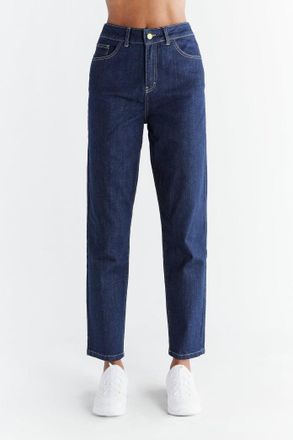 Evermind Damen vegan Jeans Mom Fit Dunkles Schieferblau