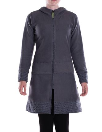 vishes Alternative Bekleidung - lange Kapuzenjacke Damen Fleece Hippiemantel &Uuml;bergangsjacke grau 42