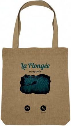 Fabulous Sac Shopping Tote Bag Aspect Lin - La Plong&eacute;e MAppelle Sport Aquatique - Sac de Courses Toile Epaisse 360g Beige Naturel Cabas Port&eacute; Epaule Solide Imp
