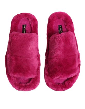 Dolce & Gabbana Pink Acrylic Faux Fur Mens Flats Sandals Shoes Polyester