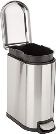 Amazon Basics Poubelle en forme de D antitache à pédale, fermeture en douceur, pour salle de bain, chambre ou salon, forme fine pour espace étroit, 10 l, acier inox
