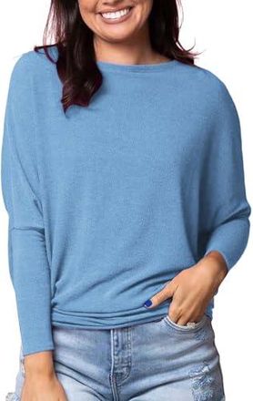 Generic Haut &agrave; manches longues pour femme - Couleur pure - Col en V - Style d&eacute;contract&eacute; et polyvalent - Coupe ample - Confortable - Doux - L&eacute;ger - Coupe r&eacute;gul