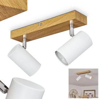 HOFSTEIN Deckenleuchte Javel, Deckenlampe aus Metall in Holzoptik/Chrom/Wei&szlig;, 2-flammig, 2 x GU10, ohne Leuchtmittel, Moderne Lampe mit 2 verstellbaren Spots