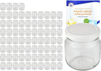 MamboCat 75er Set Rundgläser 212 ml nieder Deckelfarbe weiß to 66 inkl. Diamant Gelierzauber Rezeptheft, Marmeladengläser, Einmachgläser, Einweckgläser, Gläser