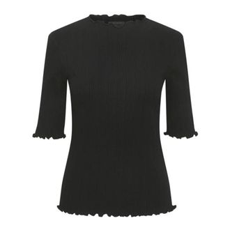 Karen by Simonsen Meteorit SS Tee mit R&uuml;schenkante - - Tops - Damen - Schwarzk - L