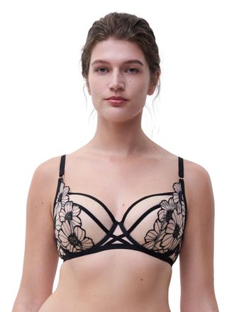 Chantelle B&uuml;gel-BH CHANTELLE LUSH, Damen, Gr. 100, Cup E, schwarz (schwarz, soft pink), Obermaterial: 100% Polyester, BHs B&uuml;gel-BH, Stickerei, Fester T&uuml;ll auf d