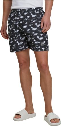 Urban Classics Herren Badehose Pattern Swim Shorts, Herren Badeshorts mit Muster, erhältlich in vielen Farbvarianten, Black/White, XL