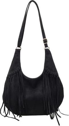 Generic Garhomtur Sac hobo en daim synth&eacute;tique avec pompons, sac &agrave; bandouli&egrave;re r&eacute;tro pour femme, sac &agrave; main &agrave; bandouli&egrave;re r&eacute;glable, sac &agrave; main de grande capac