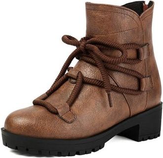 Generic Bottines style britannique à bout rond pour femme - Talon épais - Chaussures rétro pour lextérieur ou les vacances, marron, 38.5 EU