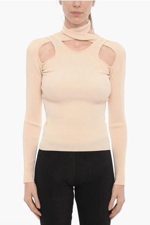 Coperni Solid Color Ribbed Sweater with Cut-Out Details size L