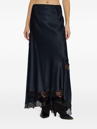 Isabel Marant Lace-Trimmed Silk Satin Skirt - Navy