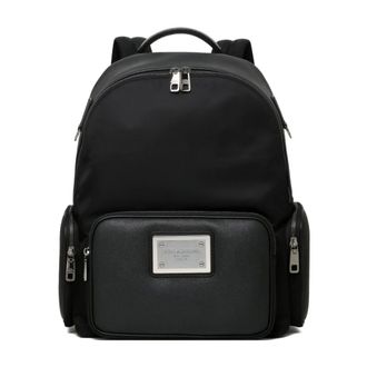 Dolce & Gabbana Homme, Sacs, Noir, Taille: ONE Size Sac &agrave; dos noir en nylon et cuir de veau