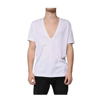 Dolce & Gabbana Homme, Tops, Blanc, Taille: XL T-Shirt Classique en Coton &agrave; Col Rond