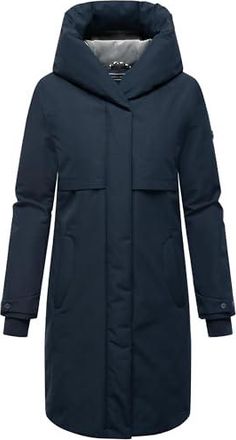 Navahoo Domingaa Manteau long dhiver chaud pour femme avec capuche et boutons magn&eacute;tiques Taille XS-3XL, bleu marine, L