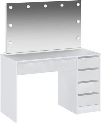 Vente-Unique Vente-unique - Coiffeuse avec miroir à LEDs - 5 tiroirs - Blanc brillant - jenemi