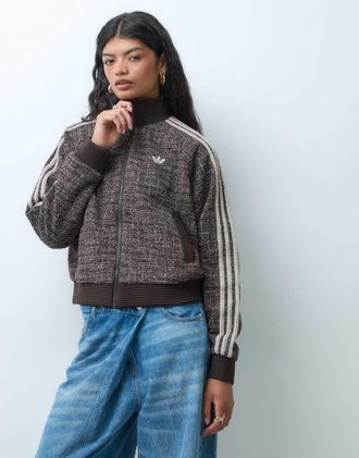adidas Originals Boucl&eacute; Vintage Trainingsjacke in Braun