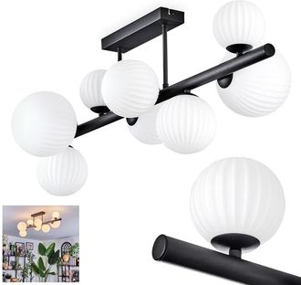 HOFSTEIN Deckenleuchte Chehalis, 8-flammige Deckenlampe aus Metall/Milchglas/Riffelglas in Schwarz/Wei&szlig;, Leuchte im Vintage-Design (Schirme &Oslash; 10; 12; 15 cm), G