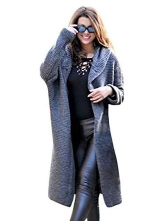 TOMWELL Gilet Femme Cardigan Long Tricot Veste Ouvert &Eacute;pais Manches Longues Pull Gilet Chaud Capuche Manteau Sweater Hiver Chandail Outwear A Gris40