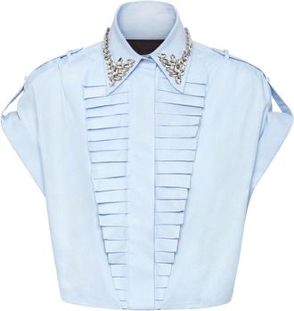 Philipp Plein Femme, Blouses et Chemises, Bleu, Taille: 38 FR Chemise Courte Sans Manches en Popeline de Coton