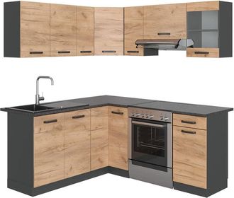 Vicco Eckk&uuml;che Rick, Anthrazit/Goldkraft Eiche, 187 x 167 cm, ap Schwarz