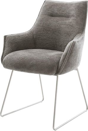 DELIFE Polsterstuhl Alja-Flex mit Armlehnen Kufengestell Edelstahl Boucl&eacute; Soft Schlamm Taschenfederkern