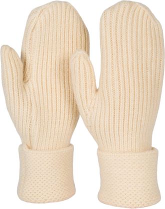 styleBREAKER Damen Winter Strick F&auml;ustlinge Einfarbig mit gemustertem Bund, warme Fausthandschuhe, Strickhandschuhe 09010046, Farbe:Beige