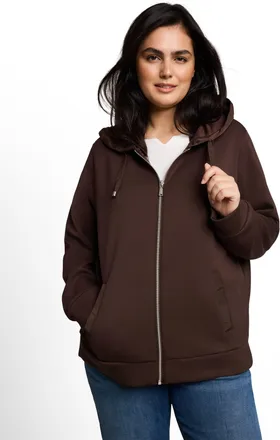 Tom Tailor Kapuzensweatjacke TOM TAILOR PLUS, Damen, Gr. 52, braun (java schwarz braun), Sweatware, Obermaterial: 51% Polyester, 42% Viskose, 7% Elasthan, normal