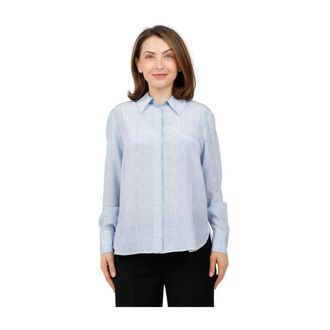 Max Mara Chemisier en cr&ecirc;pe de Chine de pure soie imprim&eacute; avec fentes lat&eacute;rales arrondies - Femme - Blouses et Chemises - Bleu - Taille: 38 FR