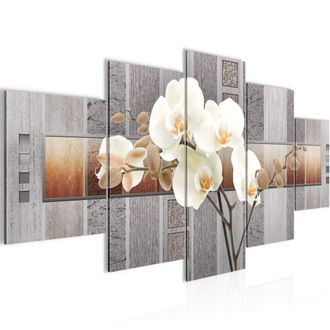 Runa Art Bilder Blumen Orchidee 200 x 100 cm 5 Teilig XXL Wanddekoration Design Grau Beige 204651a