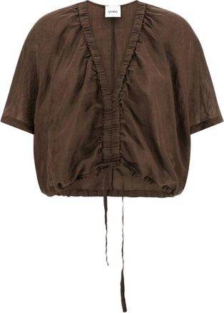 Nude Nude, Femme, Blouses et Chemises, Brun, Taille: 40 FR Linen Blend Crop Blouse