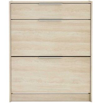 PEGANE Commode meuble &agrave; chaussures 2 abattants 24 paires couleur ch&ecirc;ne - Largeur 82,6 x Profondeur 29,4 x Hauteur 100,6 cm