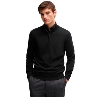 BOSS Herren Ebenji Pullover aus Schurwolle mit Troyerkragen Schwarz001 XXL