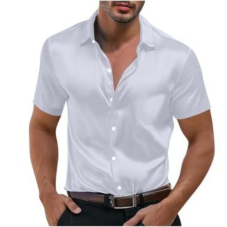 Generic Chemise &agrave; manches courtes pour homme - Chemise d&eacute;t&eacute; unie classique confortable et l&eacute;g&egrave;re - Col rabattu - Anti-plis - Respirante - D&eacute;contract&eacute;e - Bouto
