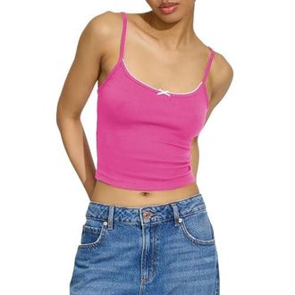 Generic D&eacute;bardeur &agrave; bretelles spaghetti ample pour femme en coton et dentelle - D&eacute;bardeur &eacute;l&eacute;gant Y2K - Haut d&eacute;t&eacute; sexy - Haut basique sans manches - Stretch -