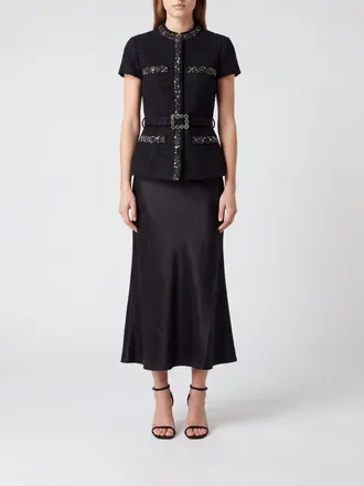 Self Portrait Robe chemisier midi en cr&ecirc;pe slim fit avec ceinture bijou