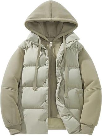 Generic Veste matelass&eacute;e en coton pour homme - Coupe ajust&eacute;e - Pour lautomne et lhiver - Veste l&eacute;g&egrave;re &eacute;paisse et chaude &agrave; capuche, Jaune/vert, 4XL