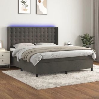 vidaXL Vidaxl - Boxspringbett mit Matratze & led Dunkelgrau 180x200 cm Samt