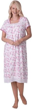 Camille Femmes Jersey Léger Coton à Manches Courtes Robes De Nuit Florales 42-44 Pink