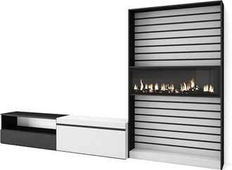 Skraut Home TV-M&ouml;bel | Esstisch-Set | 210 x 186 x 35 cm | f&uuml;r Fernseher bis 80 Zoll | elektrischer Kamin | moderner Stil | Schwarz und Wei&szlig;