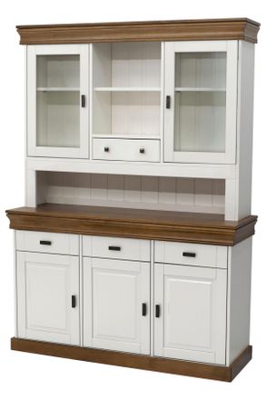 MID.YOU Mid.you Buffet Eden, Wei&szlig;, Eiche dunkel, Metall, Kiefer, massiv, 6 F&auml;cher, 5 Schubladen, 143x196.5x45 cm, FSC MIX, K&uuml;chen, K&uuml;chenm&ouml;bel, Buffetschr&auml;nke