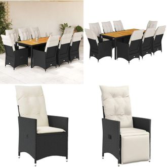 vidaXL 9-tlg. Garten-Essgruppe mit Kissen Schwarz Poly Rattan - Gartengestelle - Gartenm&ouml;bel - Lounge Set - Outdoor M&ouml;bel - Rattan Sessel - Home & Living